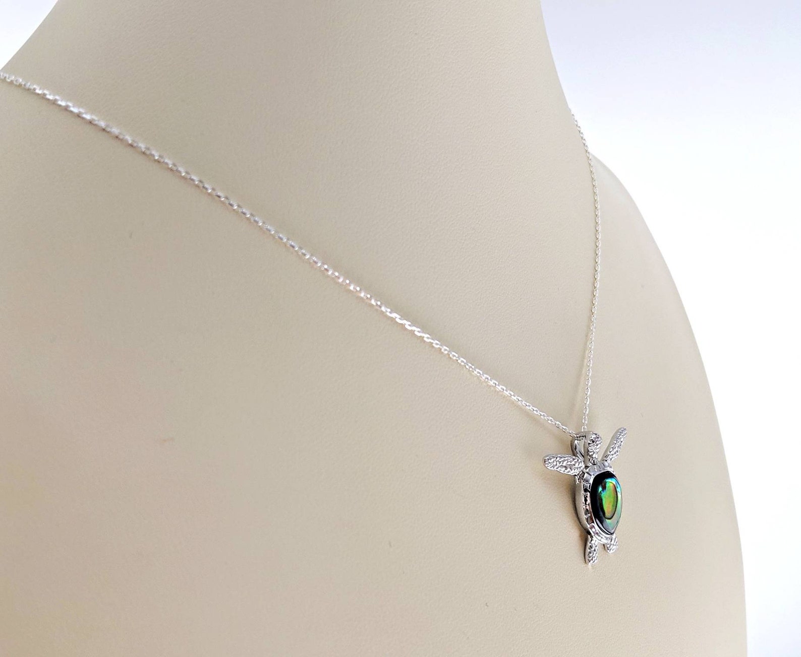 Sterling Abalone Shell Turtle Necklace; 925 Abalone Turtle Pendant; Sea ...