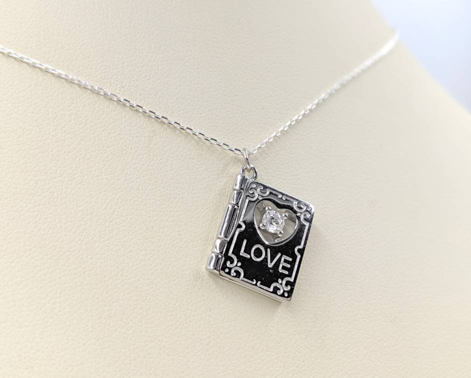 925 Book Locket Necklace; Love Story Secret Love Note; Necklace W ...
