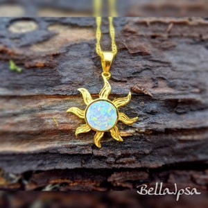 Sterling & White Opal Gold Sun Necklace; Gold Sun Necklace; Sun With ...
