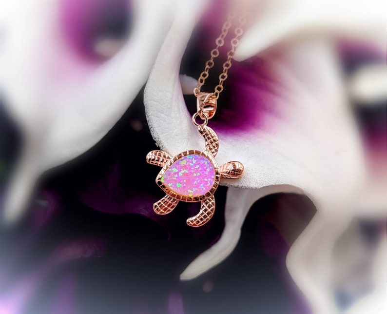 Adorable 925 Pink Opal Rose Gold Sea Turtle Pendant Necklace - Etsy