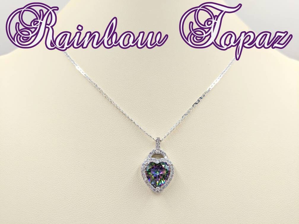 Rainbow Topaz Heart Necklace; 925 Sterling Silver Mystic Topaz Heart ...