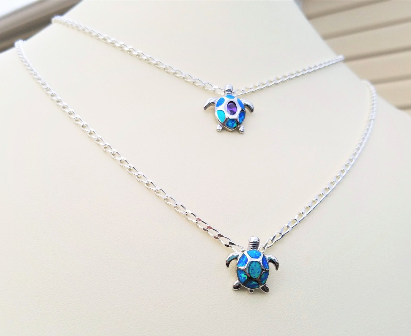 Layered Double Chain Blue Fire Opal and Purple Amethyst Sea | Etsy