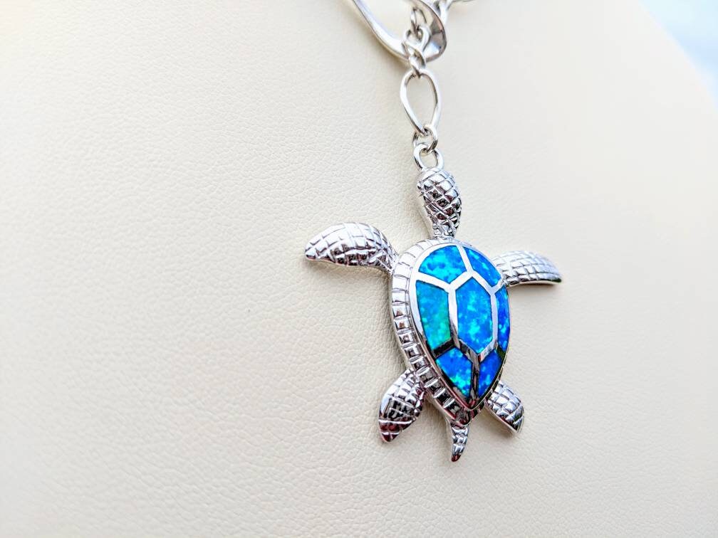 Sea Turtle Infinity Lariat Necklace Blue Fire Opal 925 Turtle | Etsy