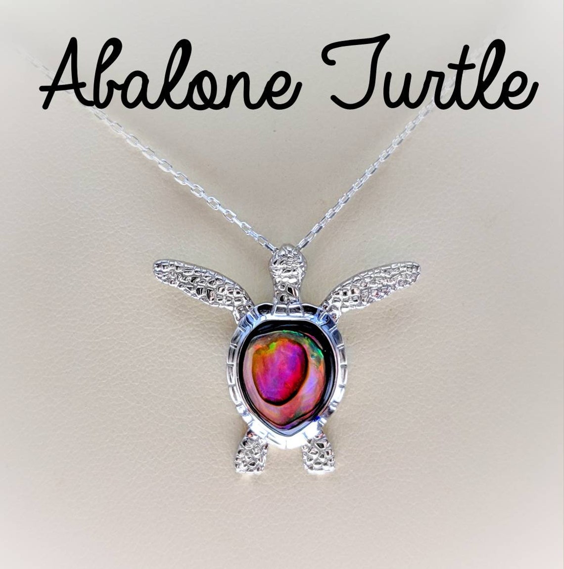 Sterling Abalone Shell Turtle Necklace; 925 Abalone Turtle Pendant; Sea ...