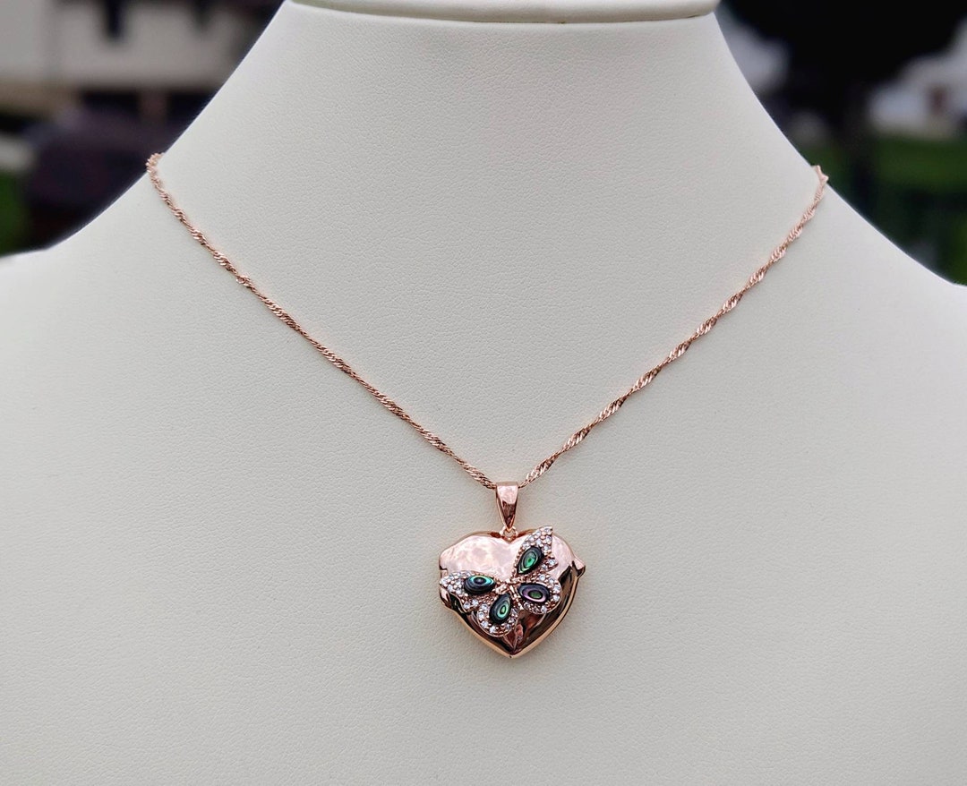925 Rose Gold Butterfly Heart Locket Necklace; Rose Gold Butterfly ...