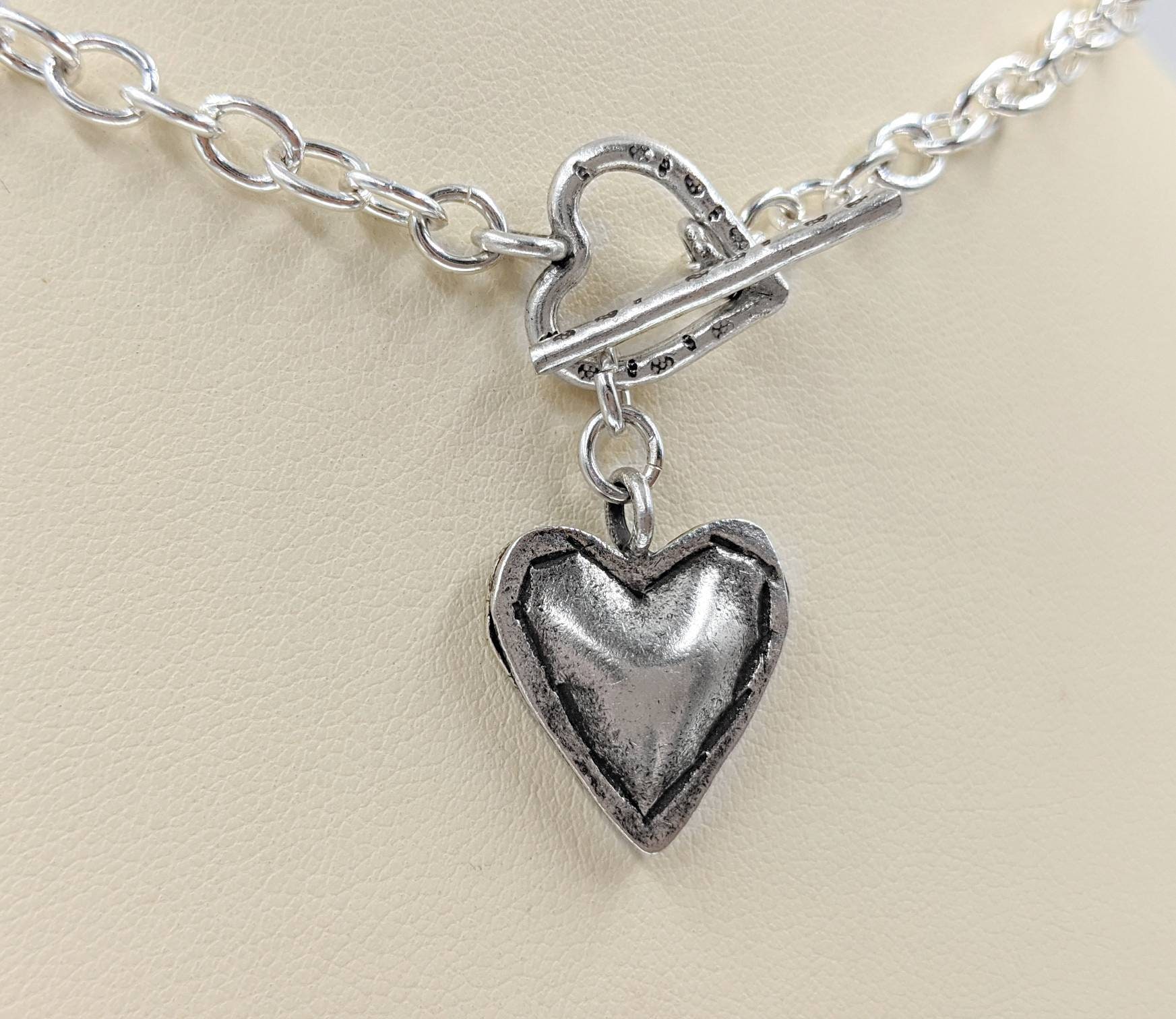 925 Sterling Silver Heart Toggle Necklace Heart Toggle Puffy Etsy Ireland