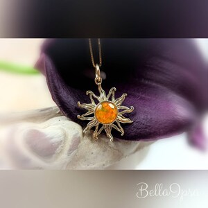 Genuine Opal and Solid 14K Gold Sun Pendant Necklace; Genuine Yellow ...
