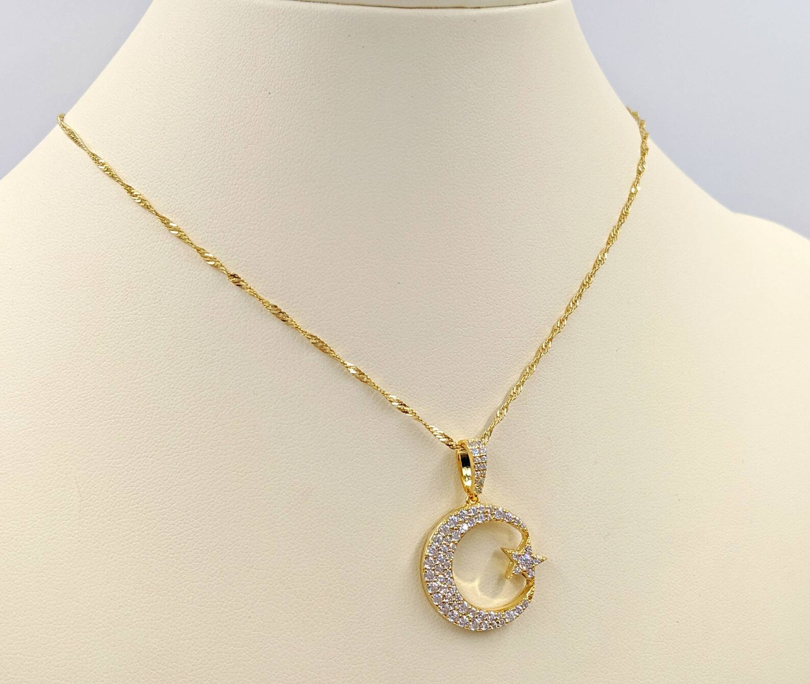 Gold Crescent Moon Necklace; Textured Gold Crescent Moon Necklace; 925 ...