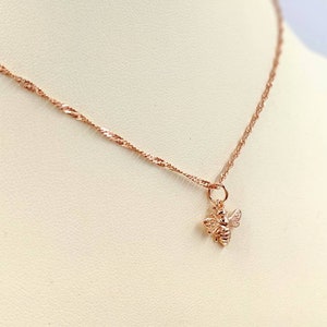 14K Vermeil Rose Gold Honey Bee 925 Necklace; Sterling Bumble Bee; Rose ...