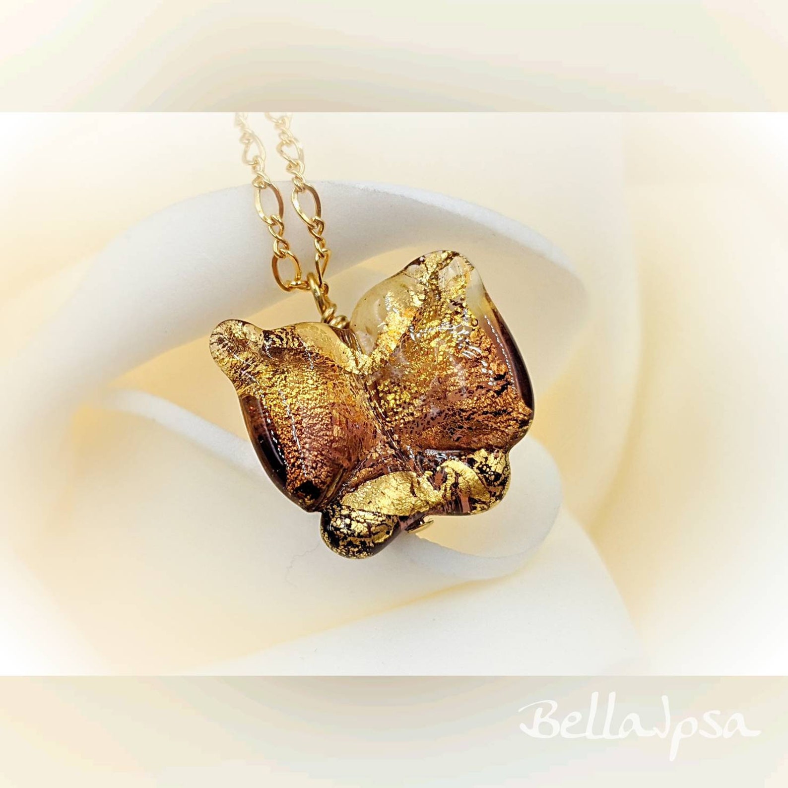 14K Gold Filled Glass Butterfly Pendant Necklace Glass and - Etsy