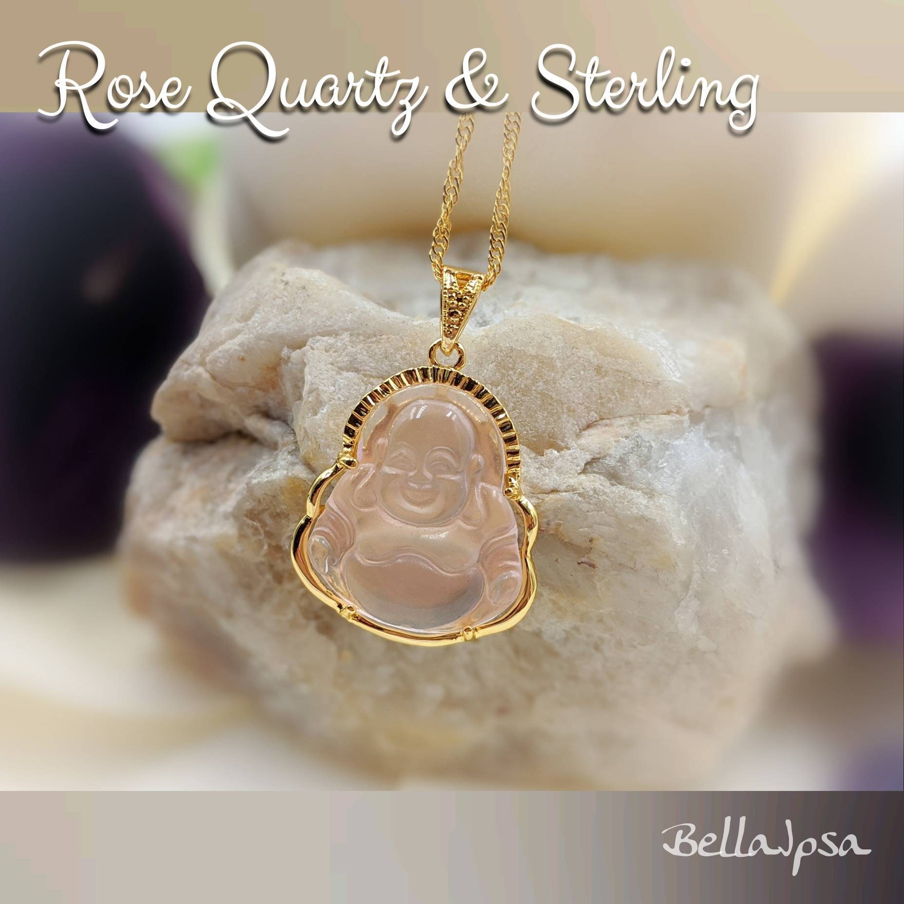 Gold Genuine Rose Quartz Buddha; 925 Buddha Necklace; Gold Buddha ...
