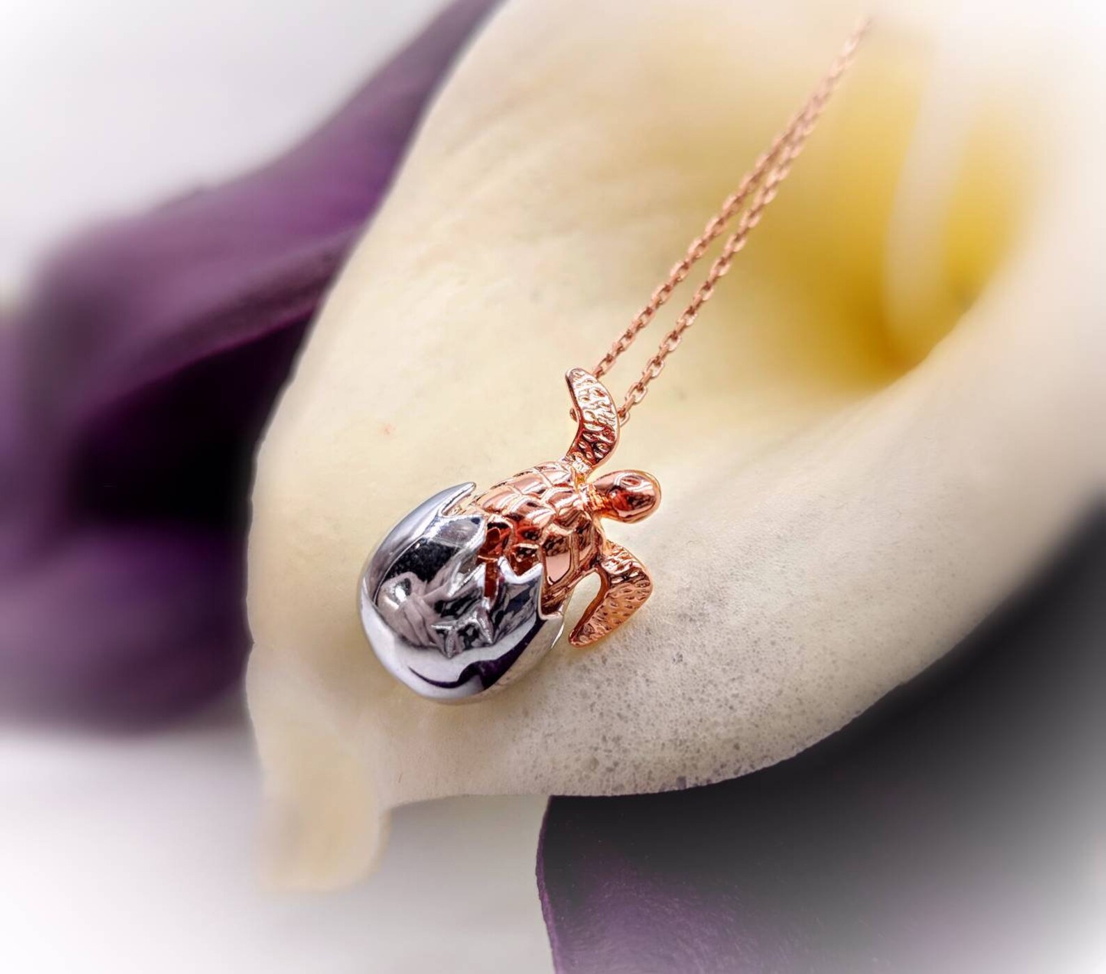 Rose Gold Turtle; Rose Baby Sea Turtle Necklace; 925 Baby Turtle in ...