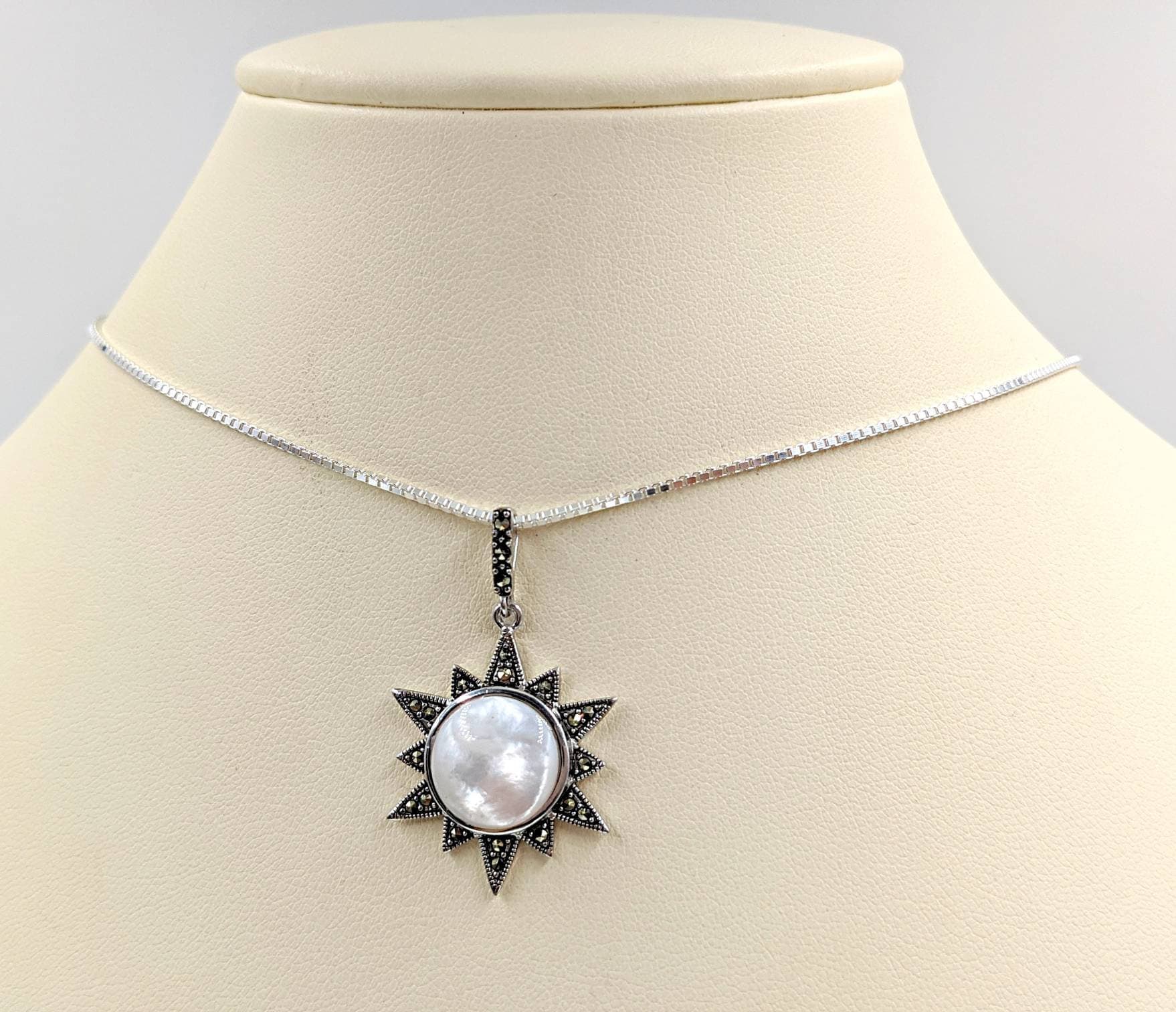 925 Marcasite and Mother of Pearl Sun Necklace 925 Sterling - Etsy