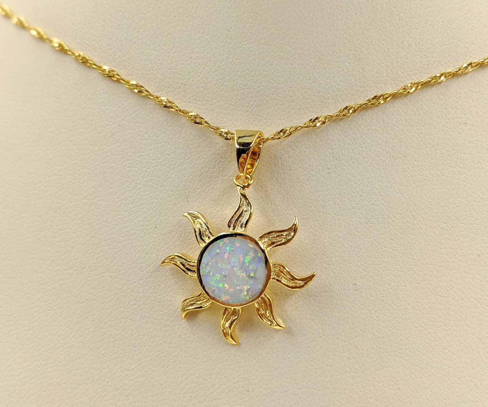Sterling & White Opal Gold Sun Necklace; Gold Sun Necklace; Sun With ...