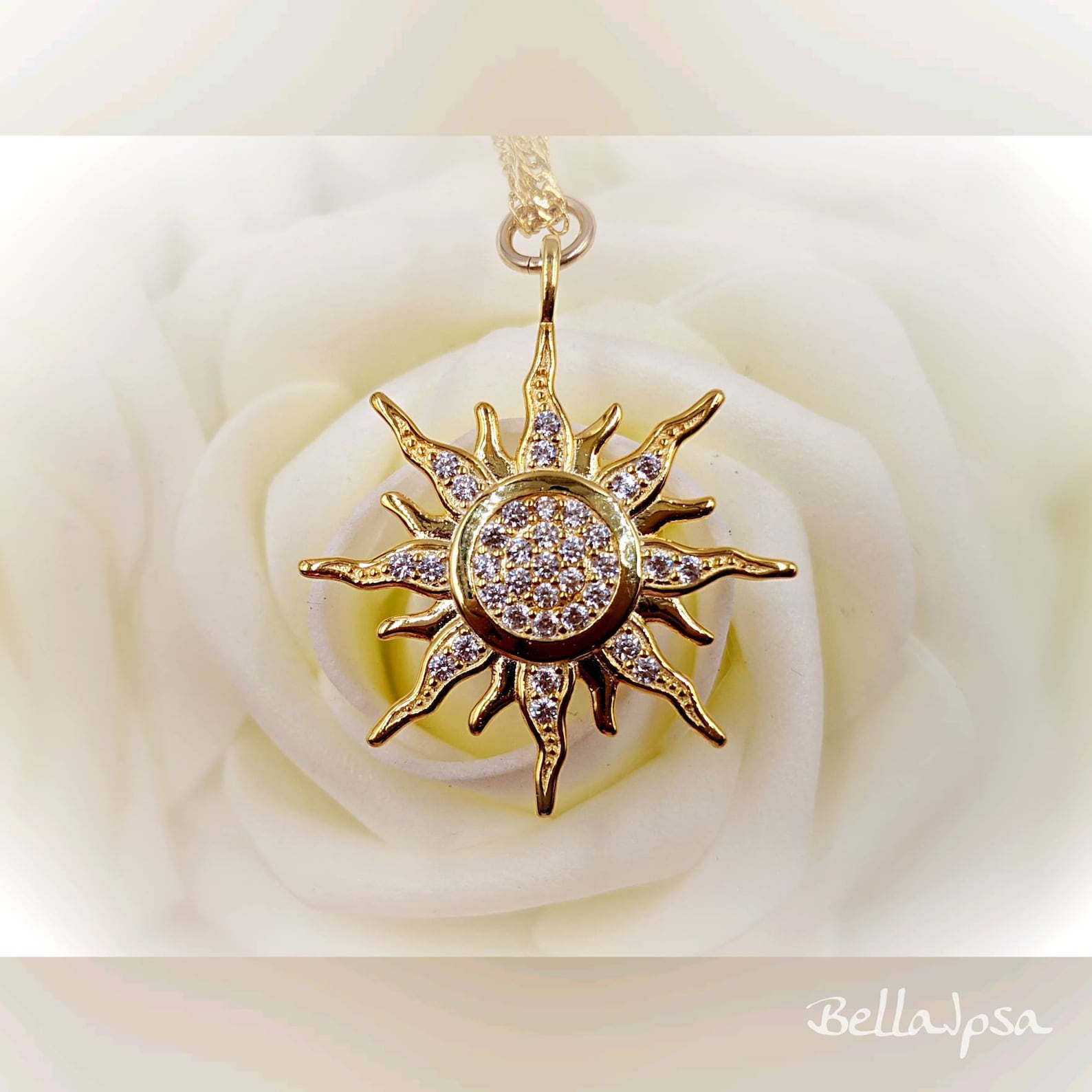 Sterling Double Strand Pave Gold Sun Necklace; 925 Sunrise Necklace ...
