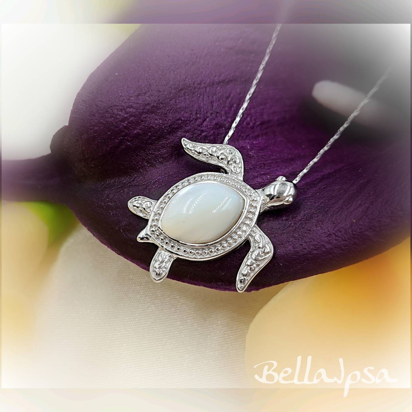 Sterling Mother of Pearl White Turtle Necklace 925 Turtle | Etsy