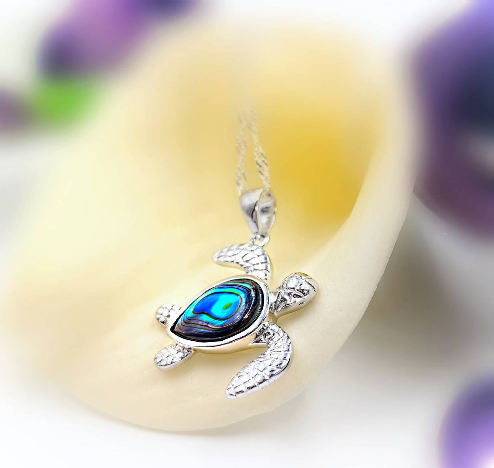 Sterling Abalone Shell Turtle Necklace 925 Abalone Turtle | Etsy