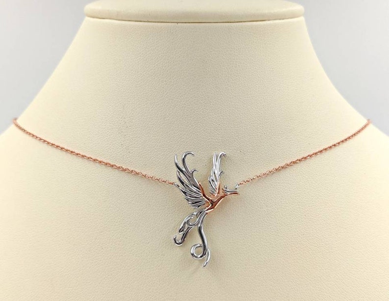 Two Tone Phoenix Rising Necklace 925 Silver & Rose Gold | Etsy