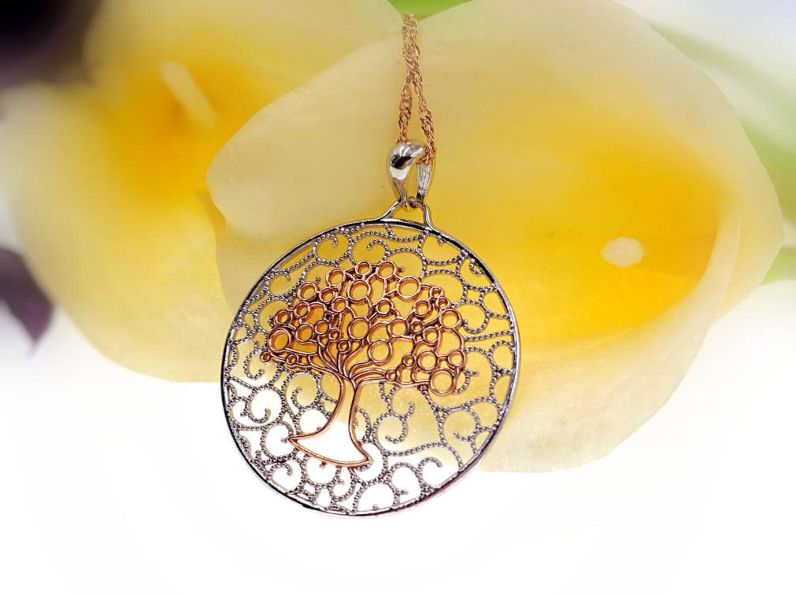 Two Tone Silver & Rose Gold 925 Tree of Life Necklace; Wire Two Tone ...