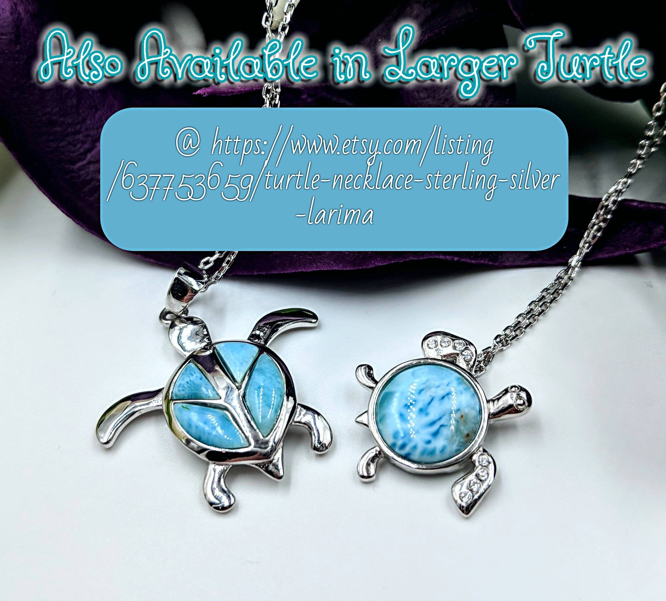 Turtle Necklace - Sterling Silver Water Wave Chain Necklace W Blue Fire ...
