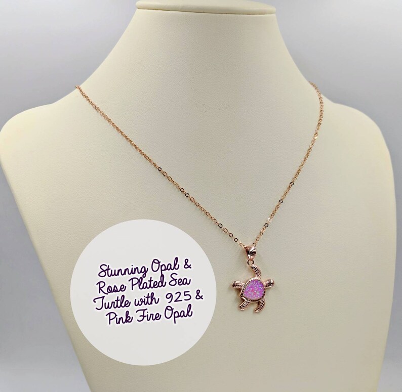 Adorable 925 Pink Opal Rose Gold Sea Turtle Pendant Necklace - Etsy