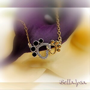 925 Silver & Gold Linked Paw Necklace; Dog Paw Pendant W Gold Chain ...