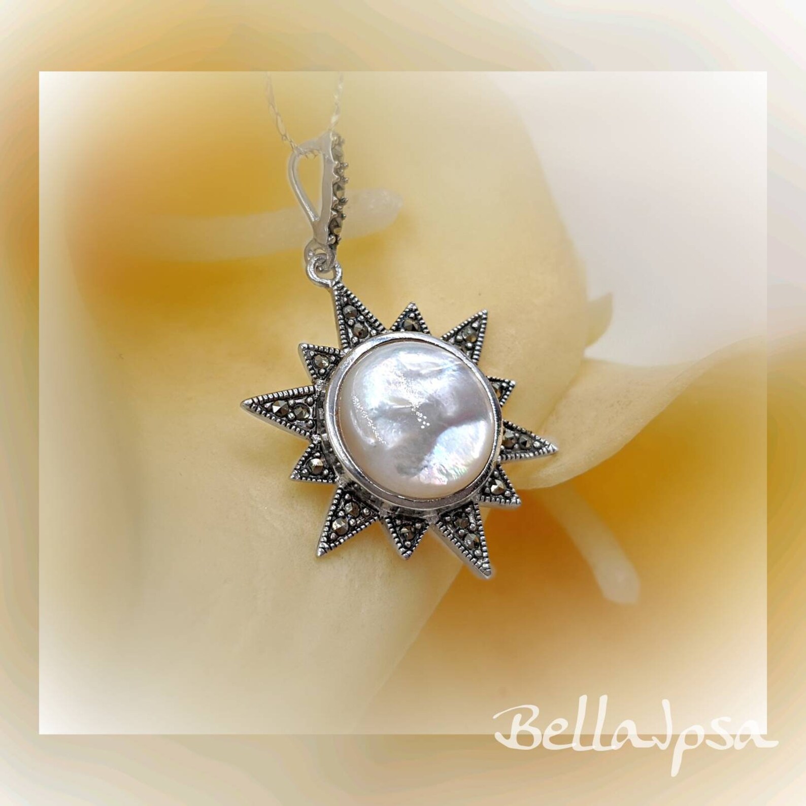 925 Marcasite and Mother of Pearl Sun Necklace 925 Sterling | Etsy