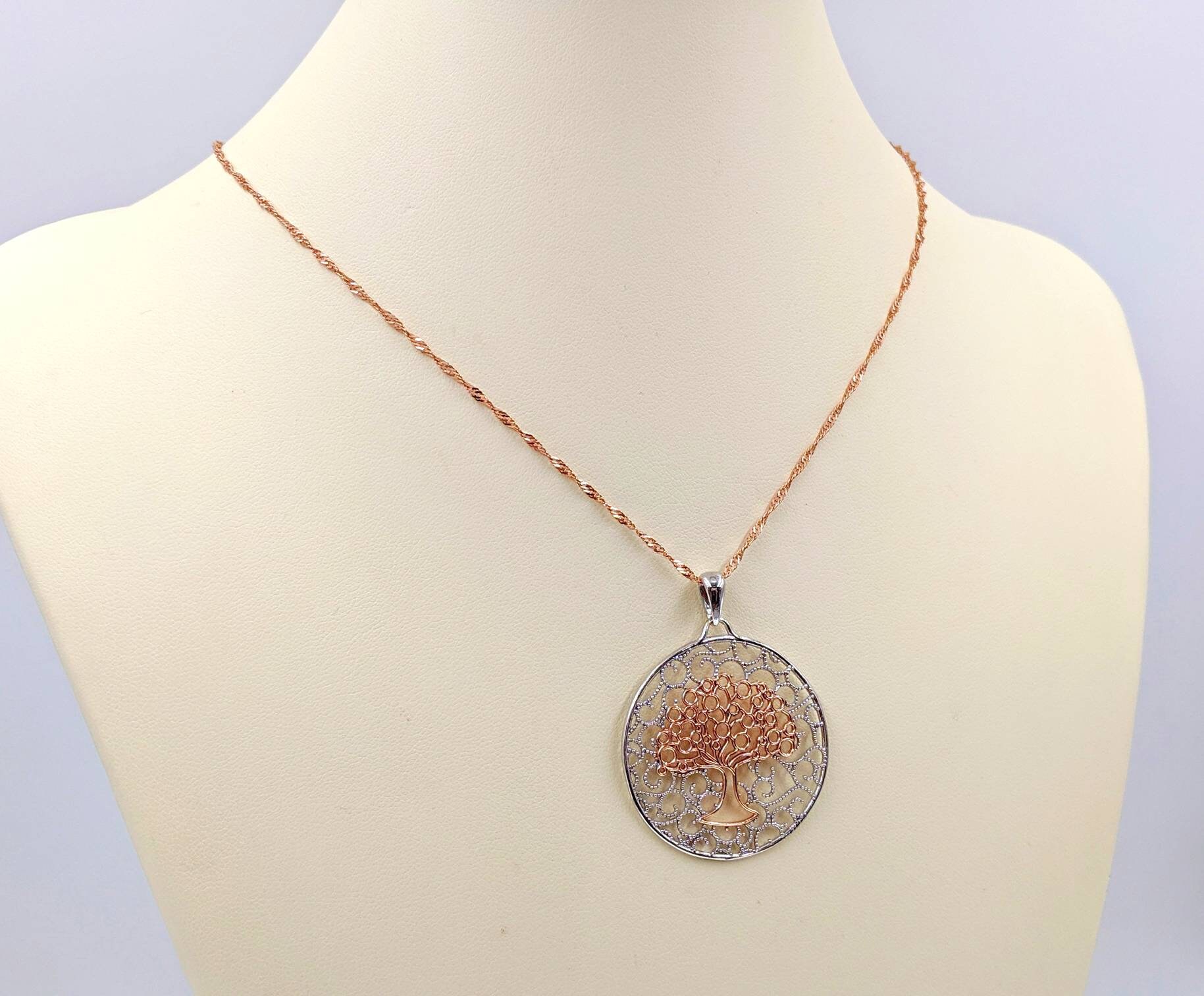 Two Tone Silver & Rose Gold 925 Tree of Life Necklace; Wire Two Tone ...