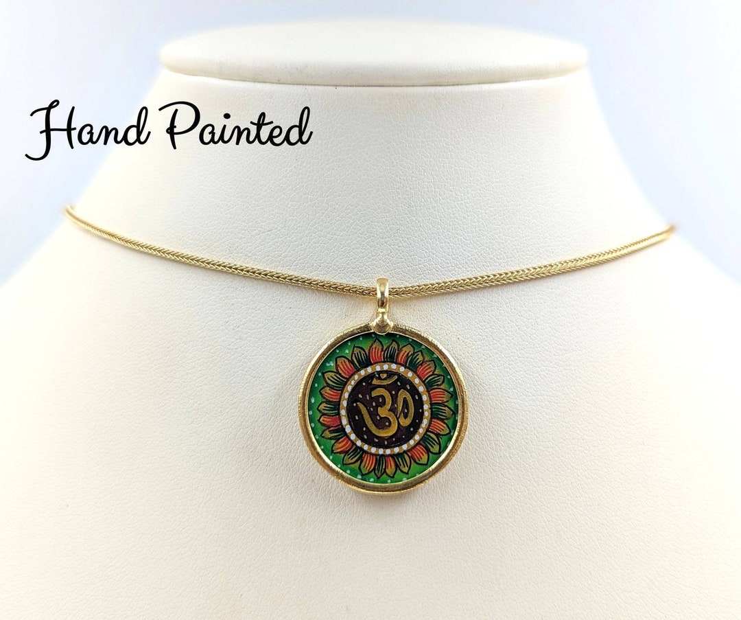 24K Gold Plated Sterling & Hand Painted Ohm Round Yoga Ohm - Etsy
