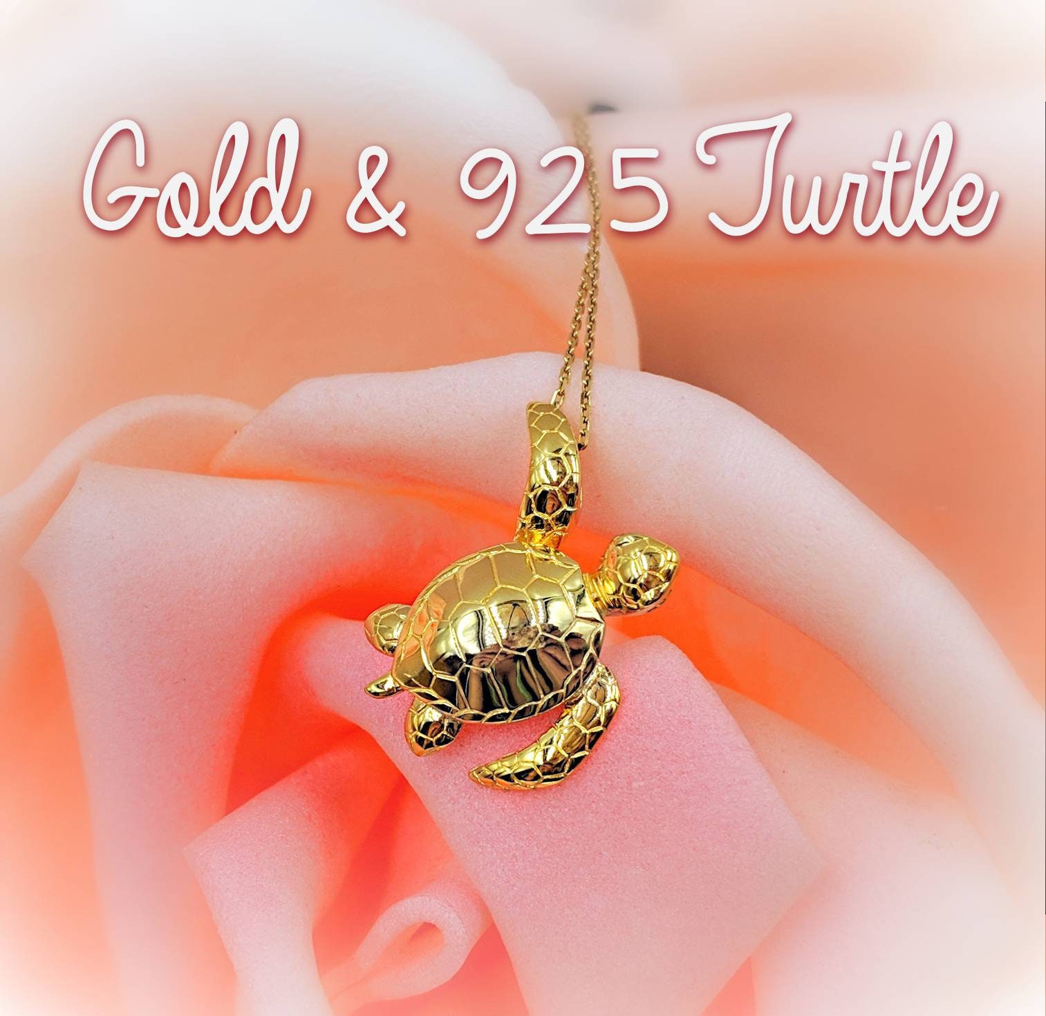 Yellow Gold Sea Turtle Necklace 925 Sterling & Gold Turtle | Etsy