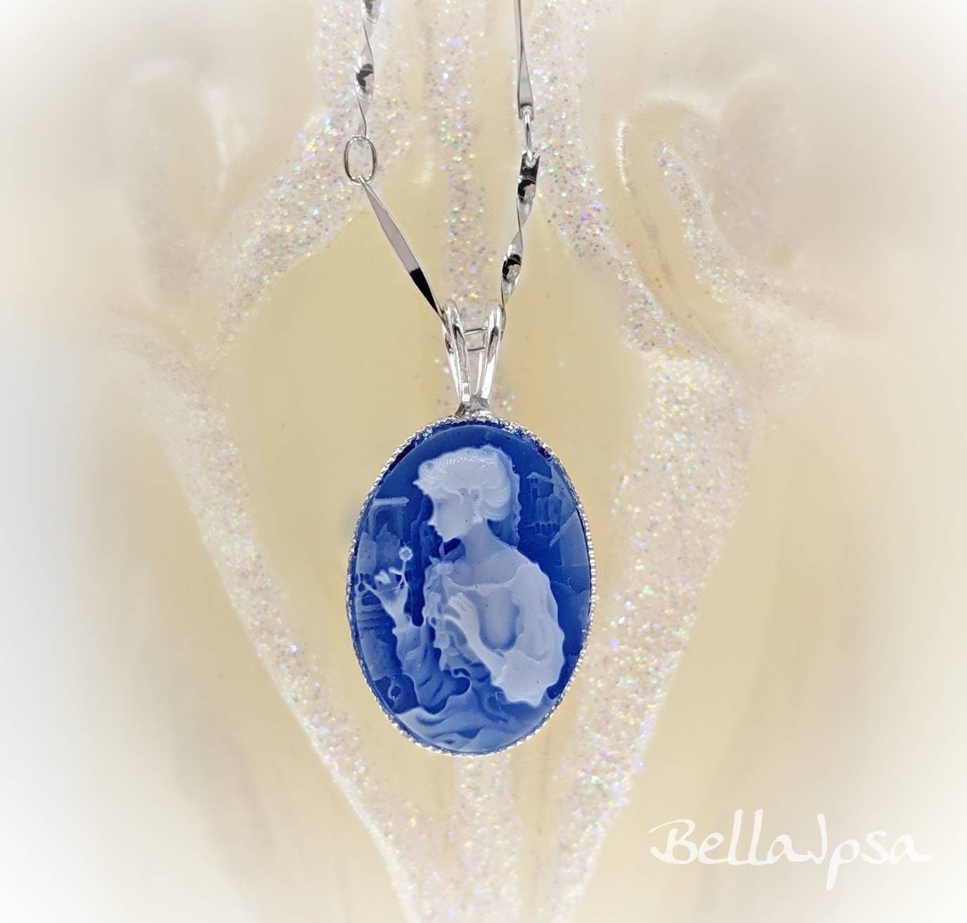 Blue Victorian Cameo, Genuine Agate Cameo Necklace, Blue Woman Stone ...