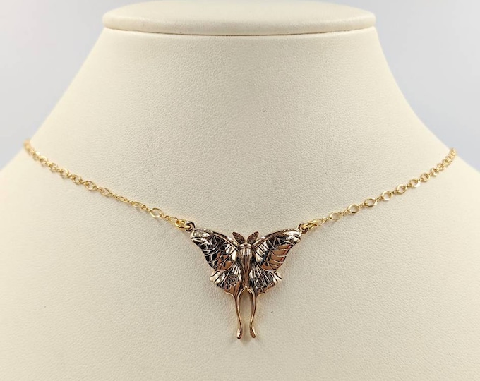 Bronze Luna Moth Necklace on 14K Gold Filled Chain; Luna Moth Necklace ...