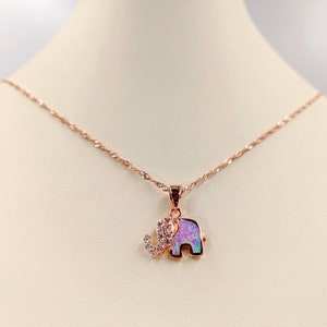 Rose Gold Pink Opal Elephant Necklace & Earring Set; 925 Rose Gold Opal ...