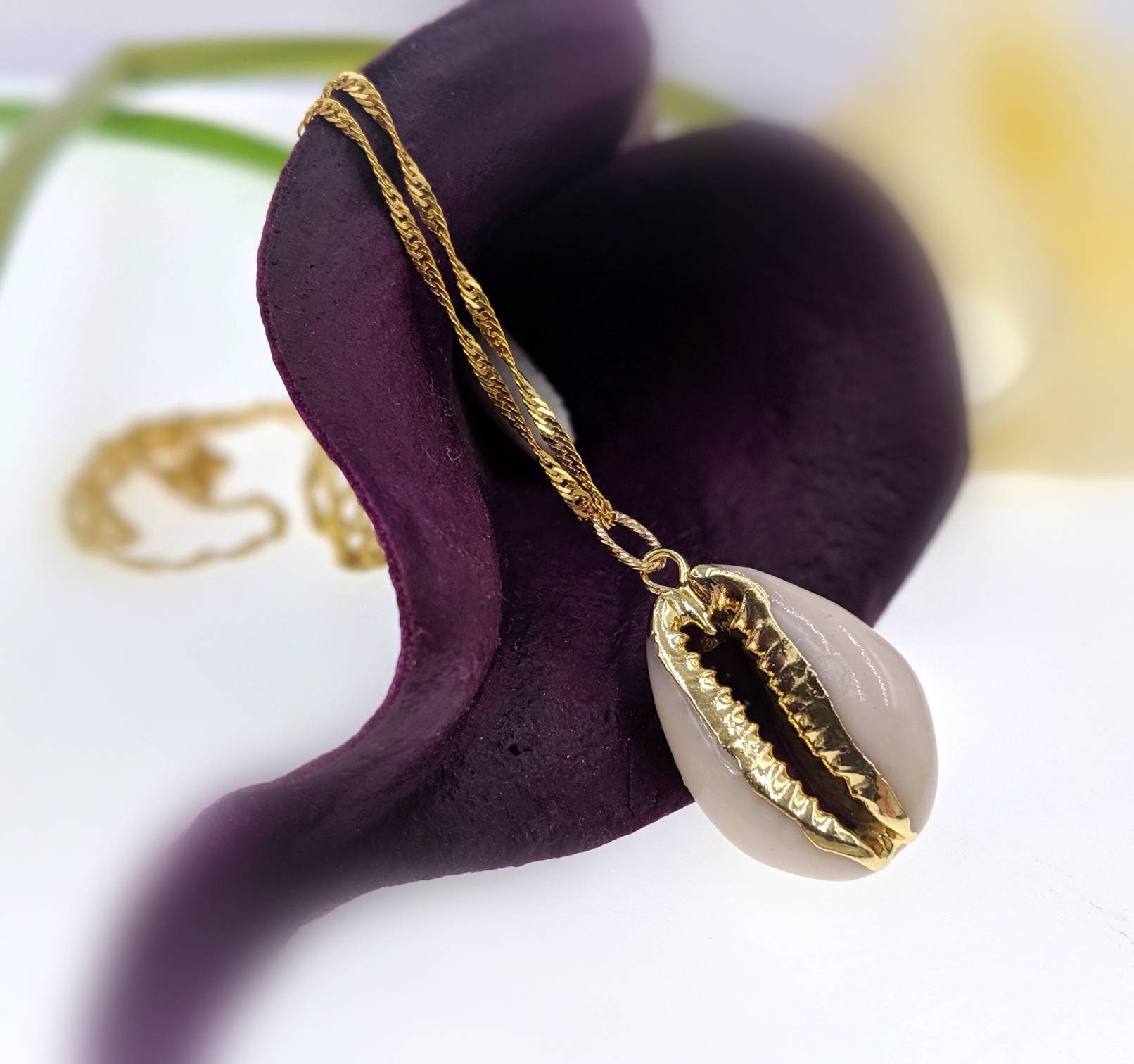 24K Gold Cowrie Shell Puka Shell Necklace Gold Puka Shell - Etsy