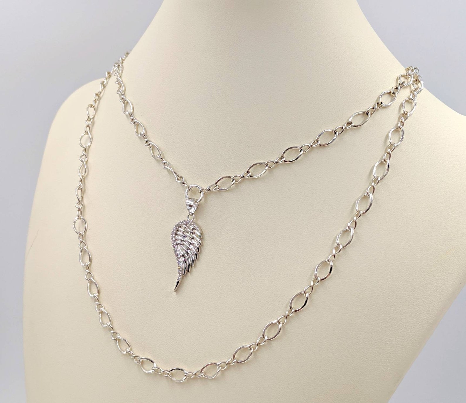 925 Sterling Silver Layered Angel Wing Necklace; Bird Wing Necklace ...