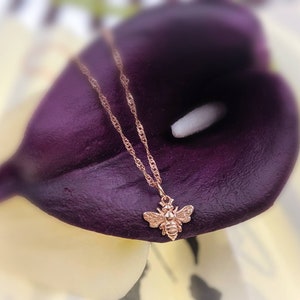 14K Vermeil Rose Gold Honey Bee 925 Necklace; Sterling Bumble Bee; Rose ...