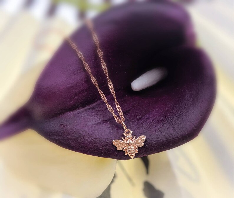 14K Vermeil Rose Gold Honey Bee 925 Necklace; Sterling Bumble Bee; Rose ...