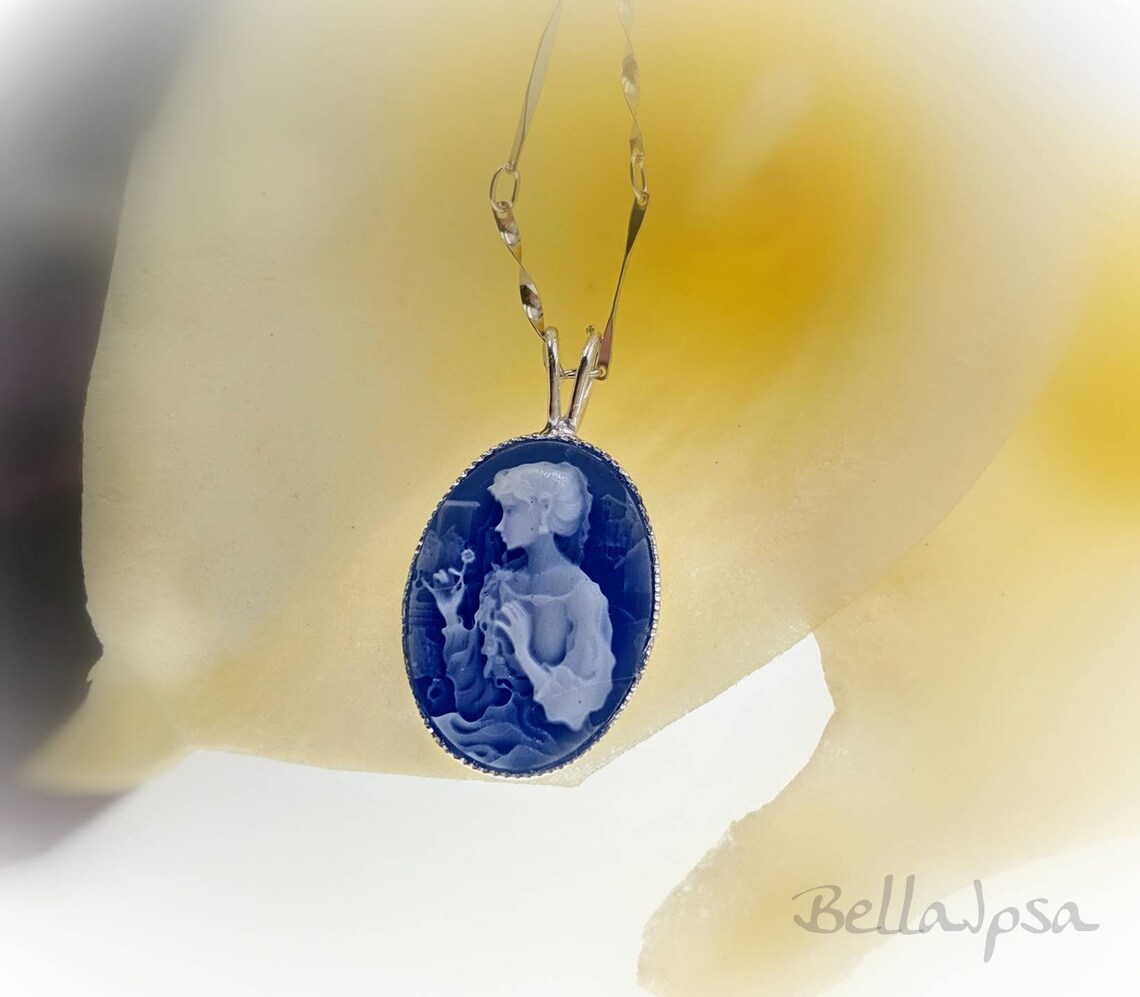Blue Victorian Cameo Genuine Agate Cameo Necklace Blue Woman | Etsy