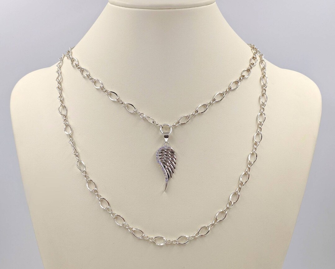 925 Sterling Silver Layered Angel Wing Necklace; Bird Wing Necklace ...
