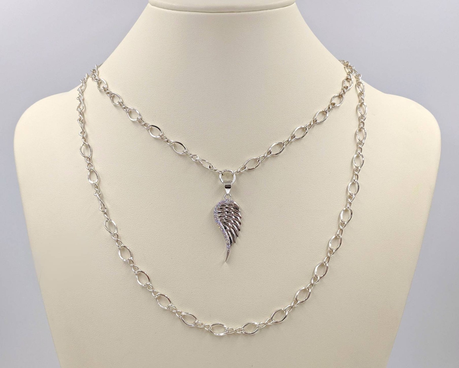 925 Sterling Silver Layered Angel Wing Necklace; Bird Wing Necklace ...