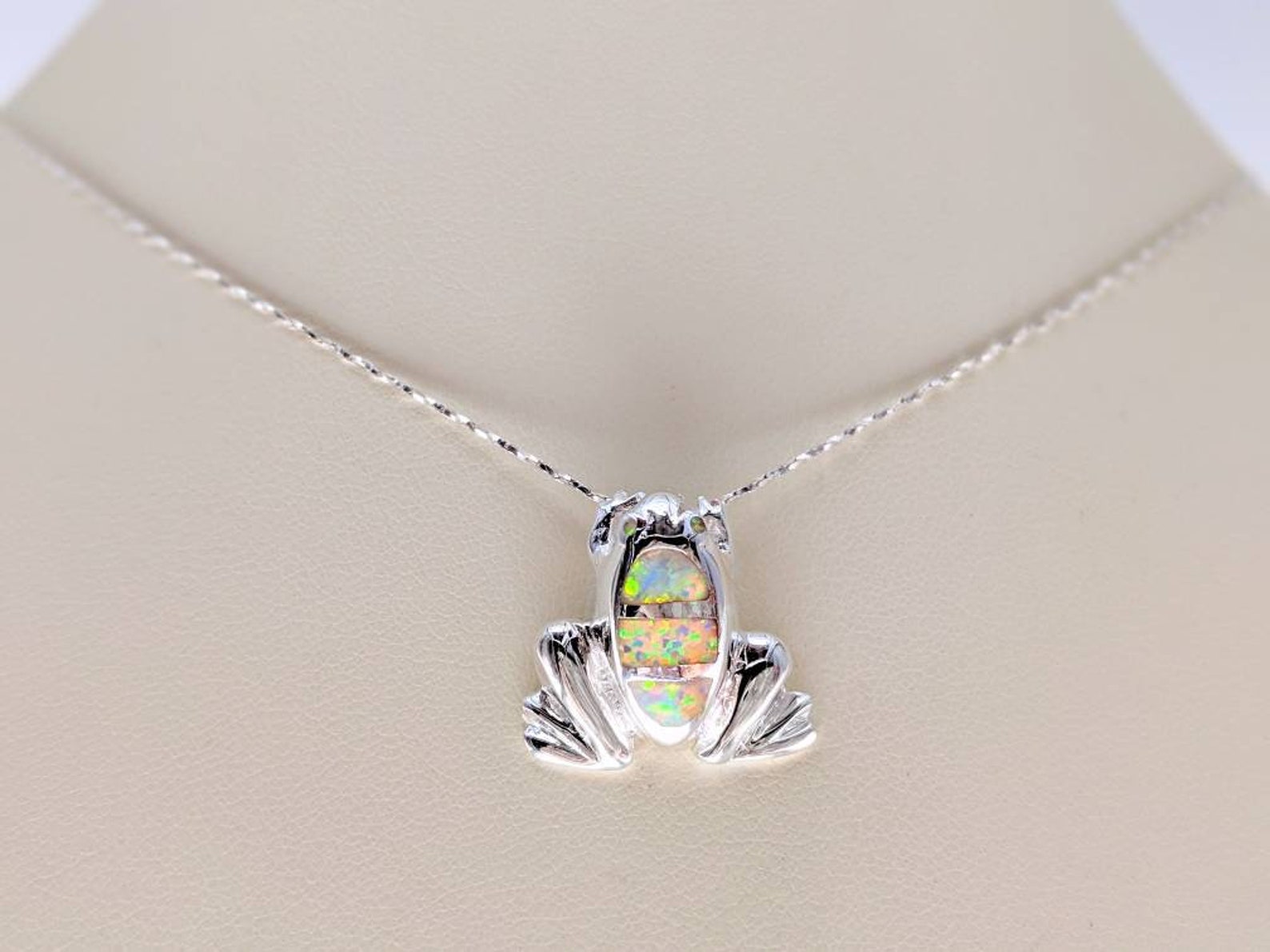 925 & Opal Tree Frog Necklace; White Opal Frog Necklace; Sterling ...