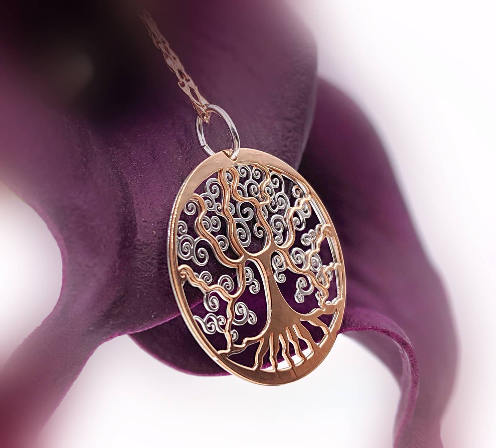 14K Rose Gold Plated Tree of Life Necklace 925 Sterling and | Etsy