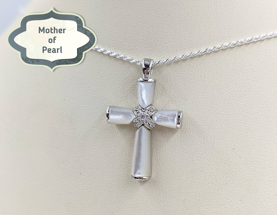 925 Sterling Silver Mother of Pearl Cross Necklace Mother of Pearl Cross Pendant Silver MOP Cross Necklace Pearl Cross Infinity Close Etsy