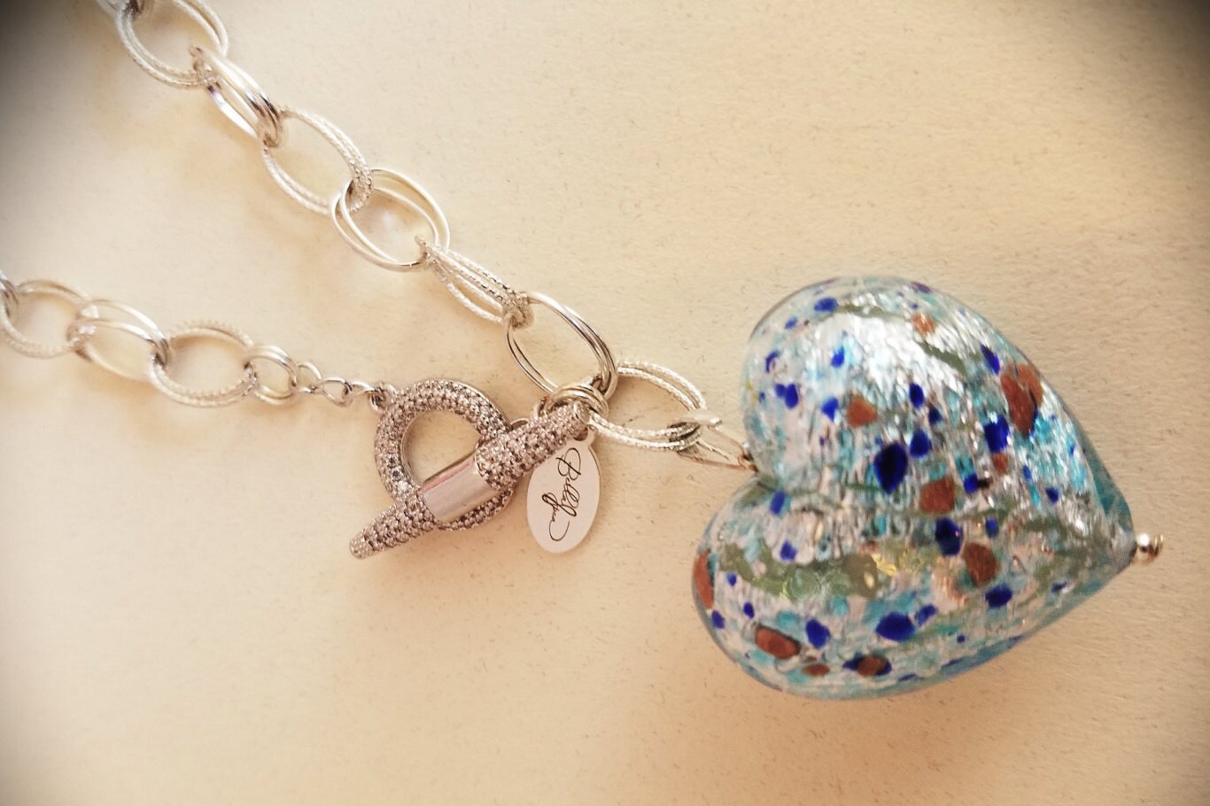 Blue Multi-Color Venetian Heart Necklace with Sterling Silver | Etsy