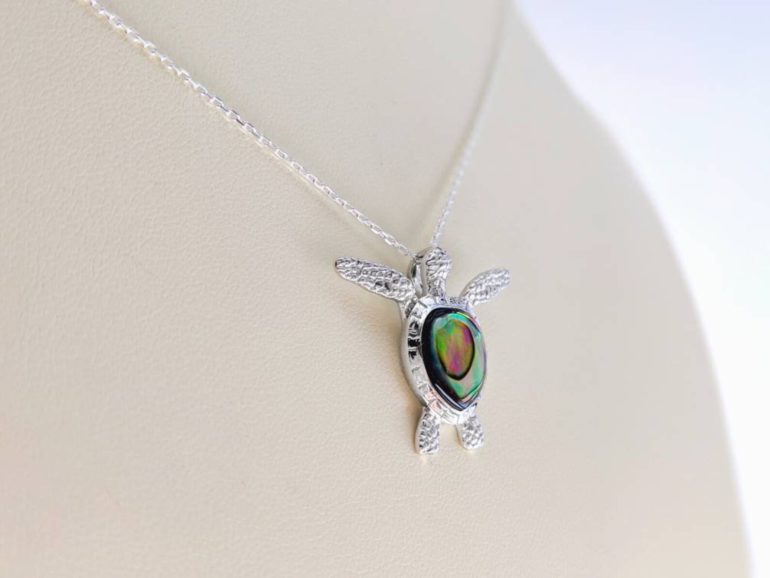 Sterling Abalone Shell Turtle Necklace; 925 Abalone Turtle Pendant; Sea ...