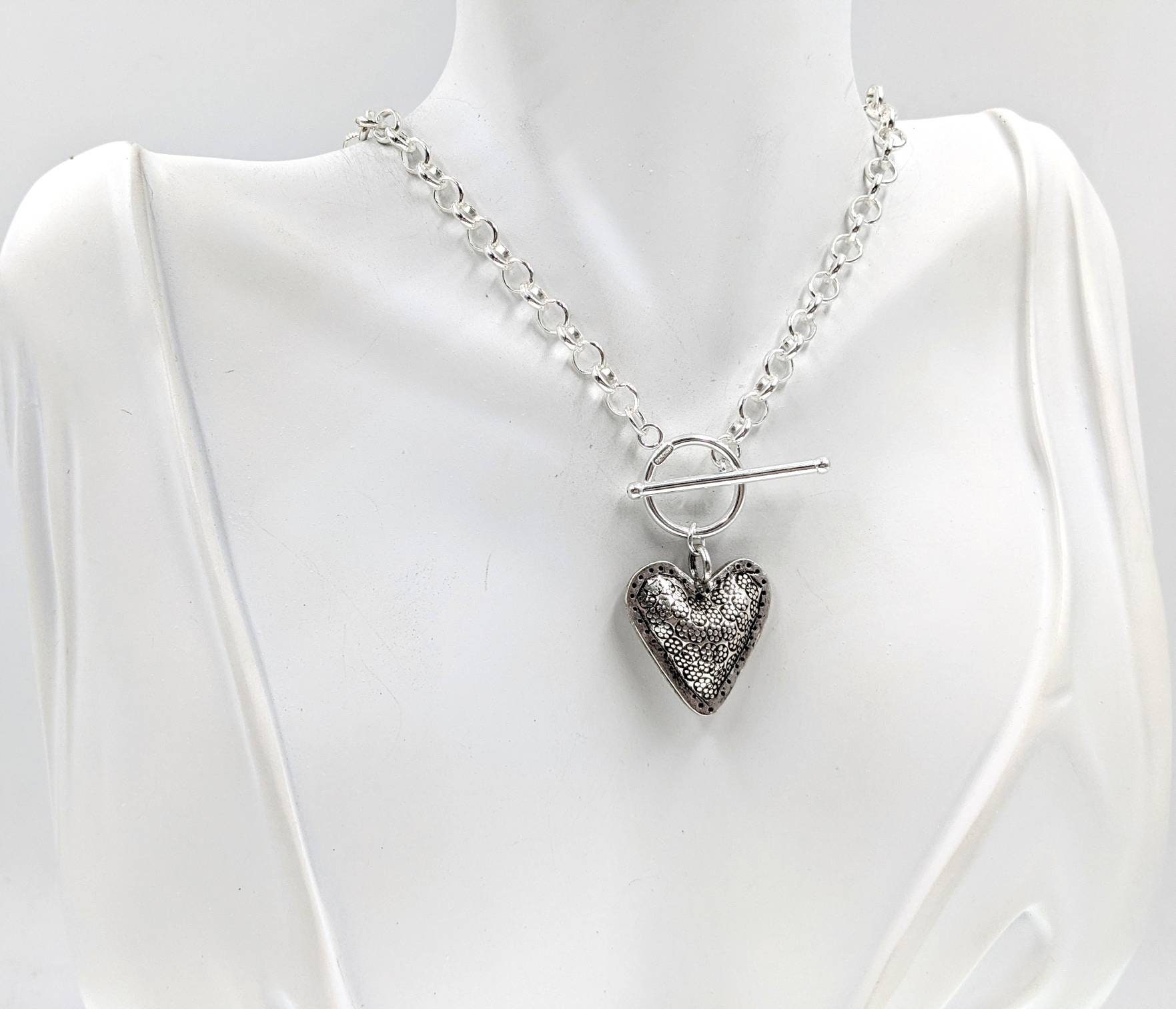 925 Sterling Silver Heart Toggle Necklace Heart Toggle Puffy Etsy Uk