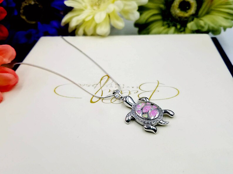Pink Opal Turtle Necklace 925 Pink Fire Opal Sea Turtle With | Etsy