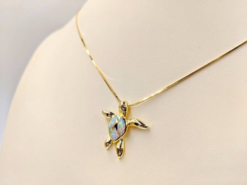 Adorable 925 Gold & White Opal Turtle Pendant W CZ Detail on Gold and ...