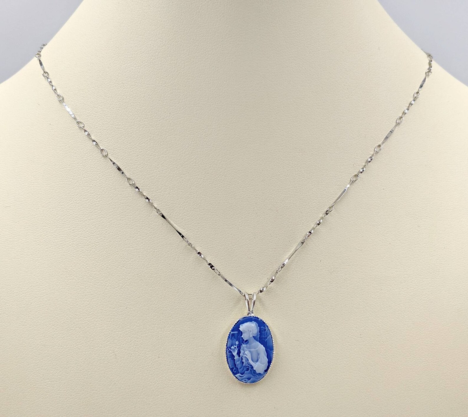 Blue Victorian Cameo Genuine Agate Cameo Necklace Blue Woman | Etsy