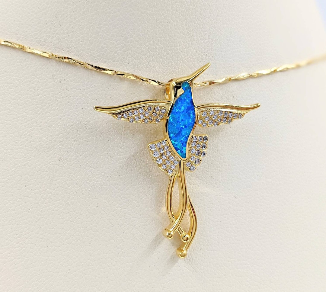 Pave Gold Hummingbird Necklace; 925 Sterling Hummingbird Pendant; Gold ...